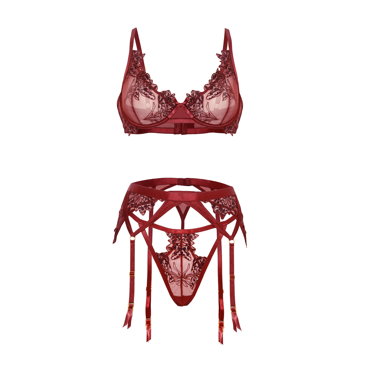 Oh La La Cheri Nina Sheer 3 Piece Bra Set in Fluid Feline 049/Syrah ...
