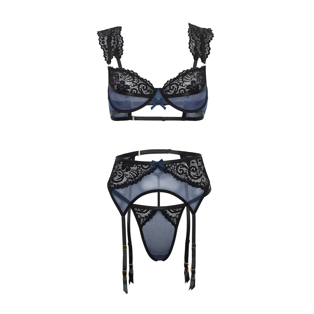 Amanda Lace 3 Piece Bra Set in Estate Blue/Black – Oh La La Cheri