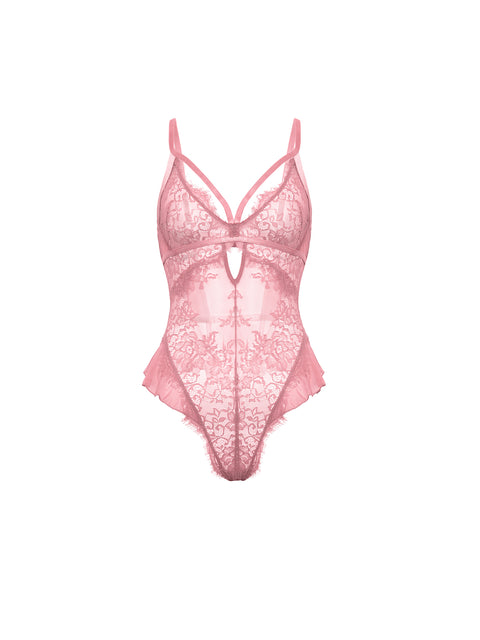 Oh La La Cheri Curvy Flora Sheer Lace Teddy in Lilas - Style #51-12105X