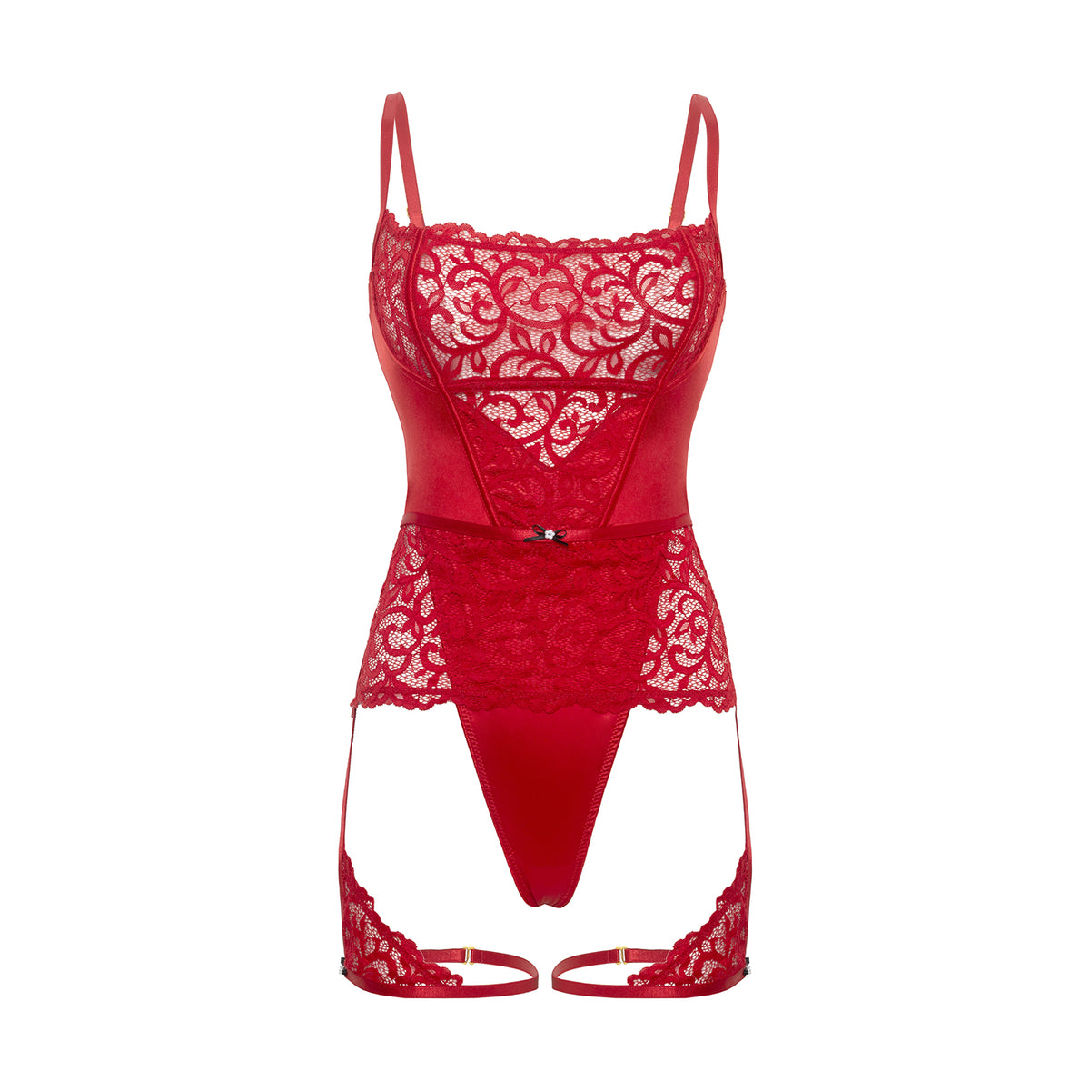 Oh La La Cheri Candice Satin & Lace Teddy in Red - Style #51-12112