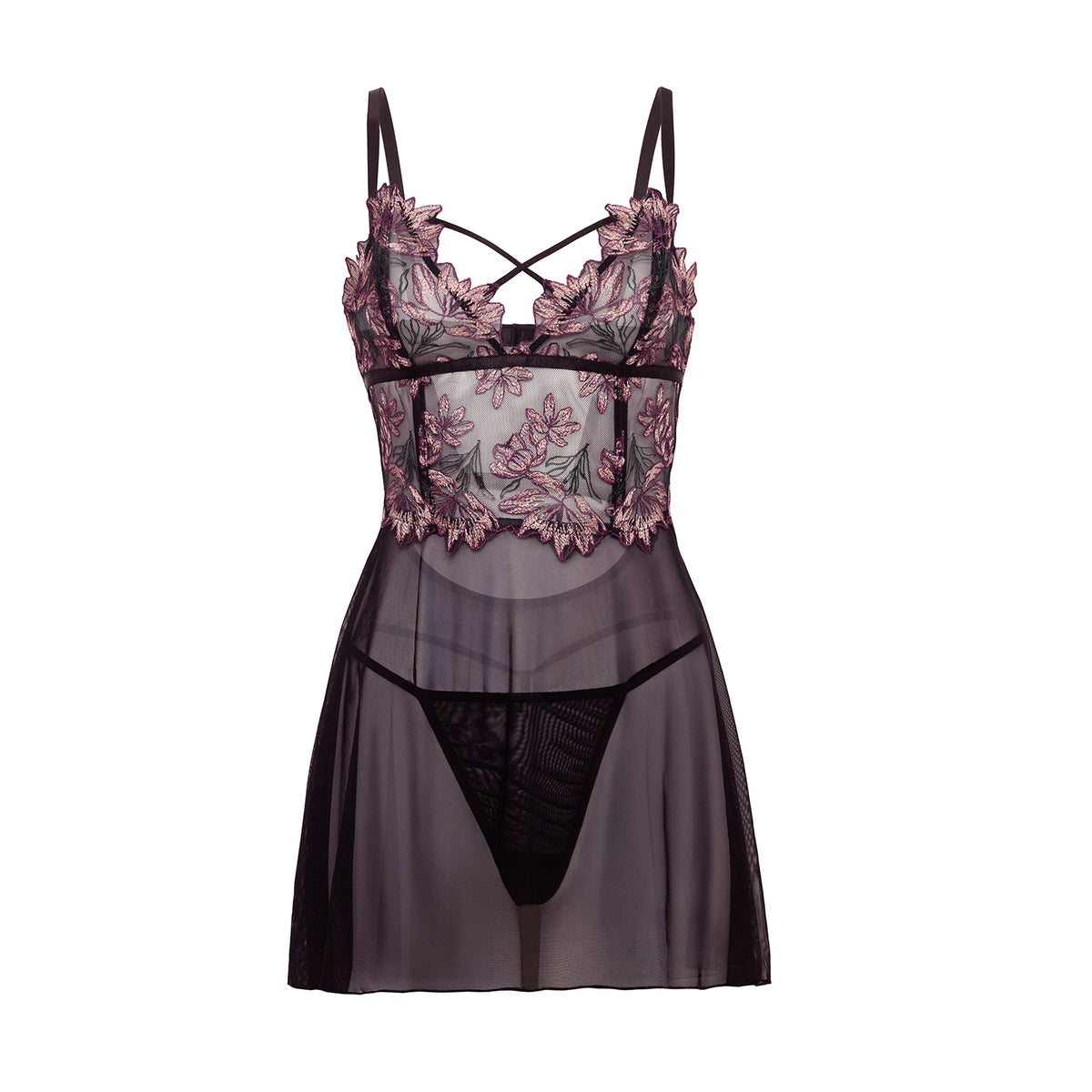 Oh La La Cheri Adela Floral Sheer Babydoll in Floral Cheri 052/Black ...